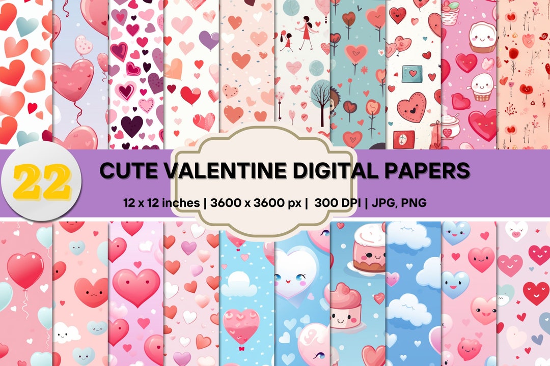 Cute Valentine Day Digital Papers, Valentine Day Backgrounds, Valentine ...