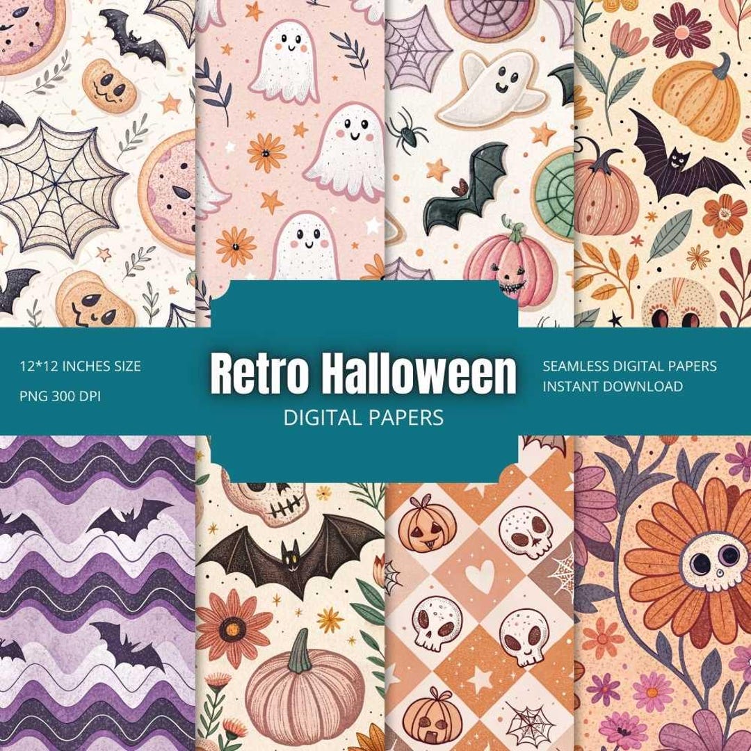 Retro Halloween Seamless Digital Patter Pattern Papers (digital ...