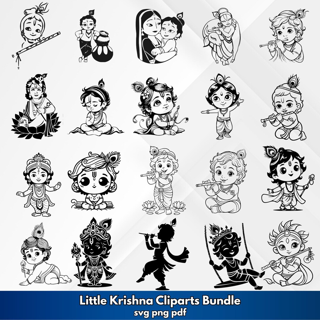 Little Krishna SVG Clipart Bundle, Lord Krishna, Cricut, Silhouette ...