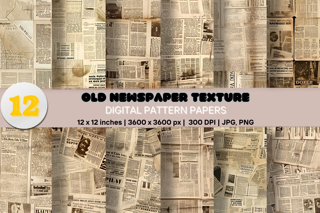 Old Newspaper Textures, Color Papers, Planner Paper, Scrapbook Paper ...