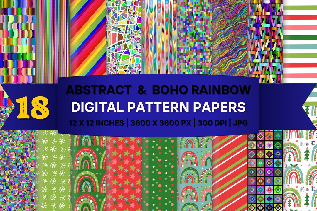 Abstract Boho Rainbow Digital Papers: Pattern Backgrounds (digital ...