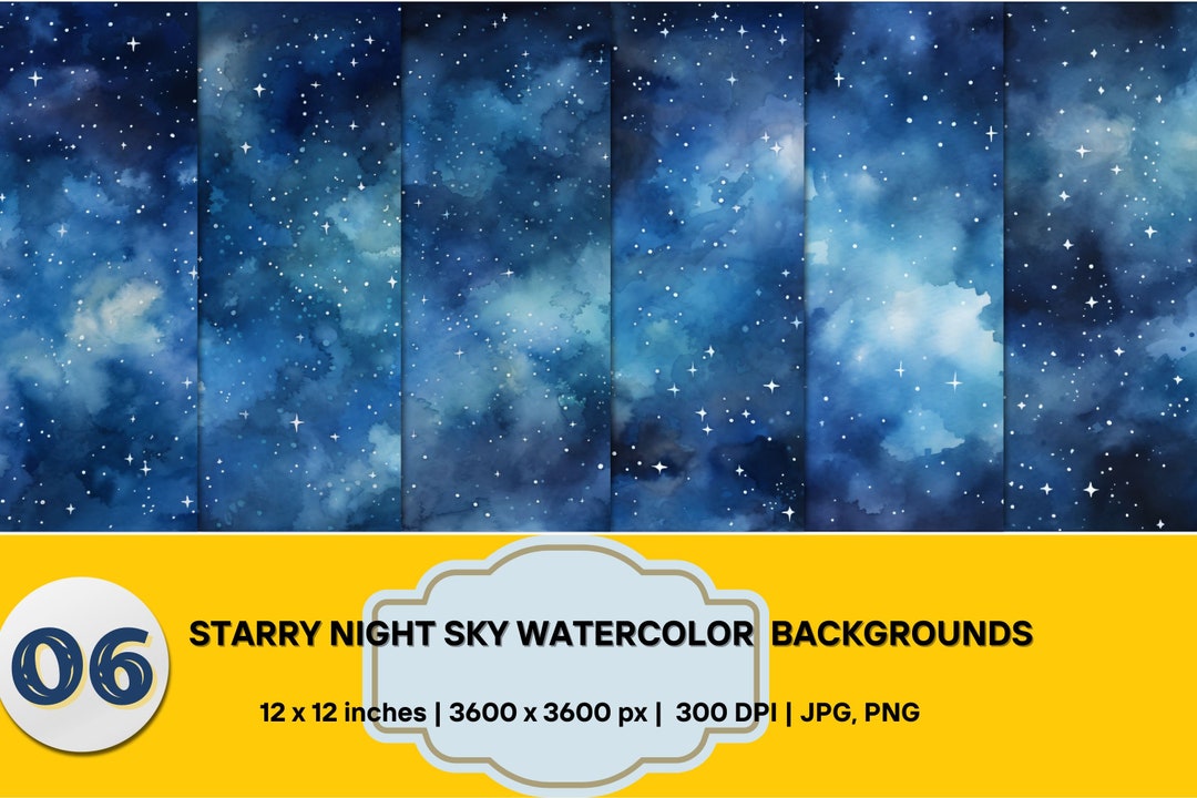 Starry Night Sky Watercolor Background: Digital Paper (digital Download ...