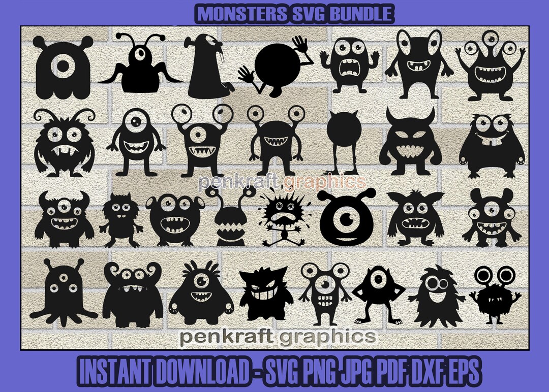 Monster Svg Bundle, Alien Monsters, Monster Silhouette, Monster Head ...
