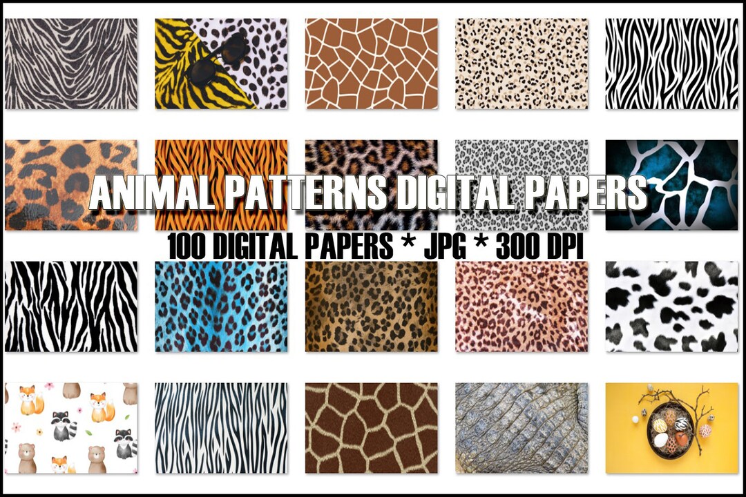 100 Animal Digital Pattern Papers, Animal Pattern, Animal Design Papers ...