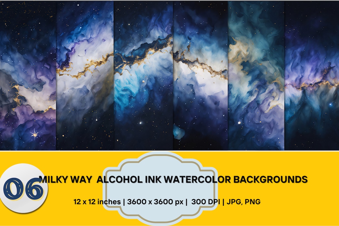 Milky Way Watercolor Sky Digital Paper: Alcohol Ink Backgrounds ...