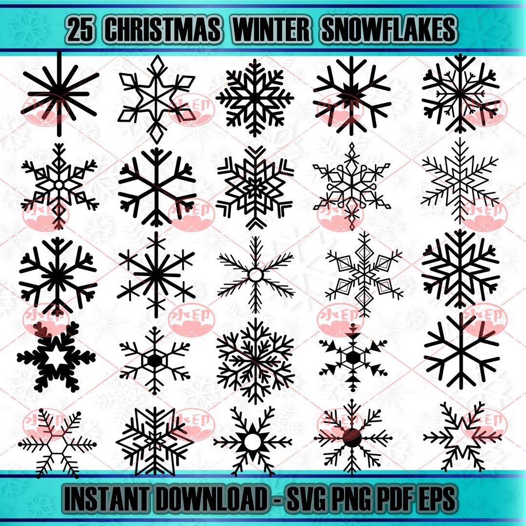 Paquete svg de copos de nieve de Navidad, 25 diseños, copos de nieve ...