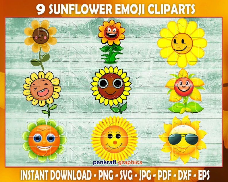 Sunflower Emoji Svg Bundle Sunflower Svg Clip Art Sunflower - Etsy