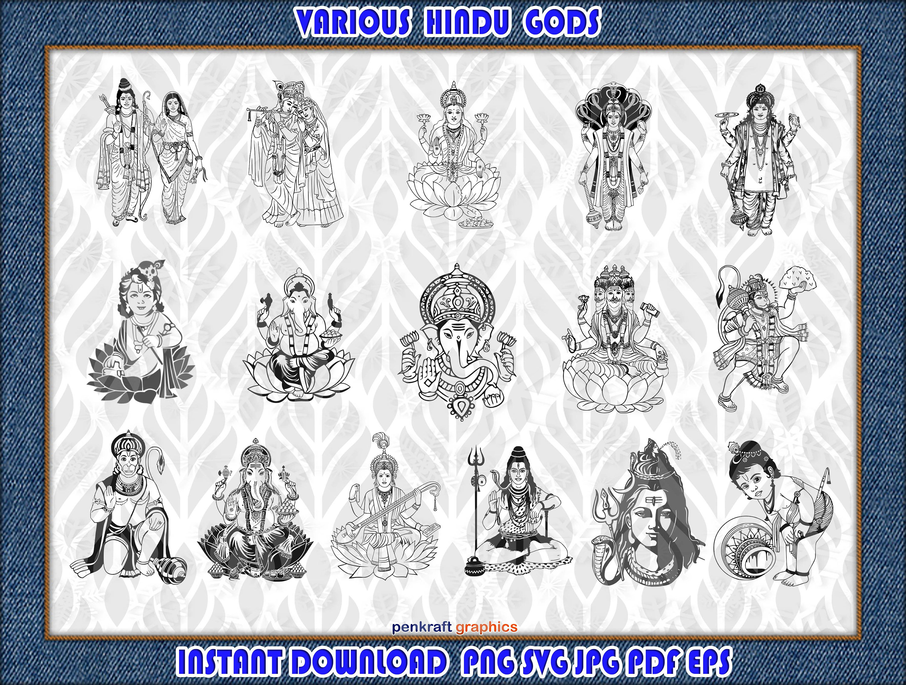 Hindu Gods SVG Collection: Divine Indian Deity Graphics (digital ...