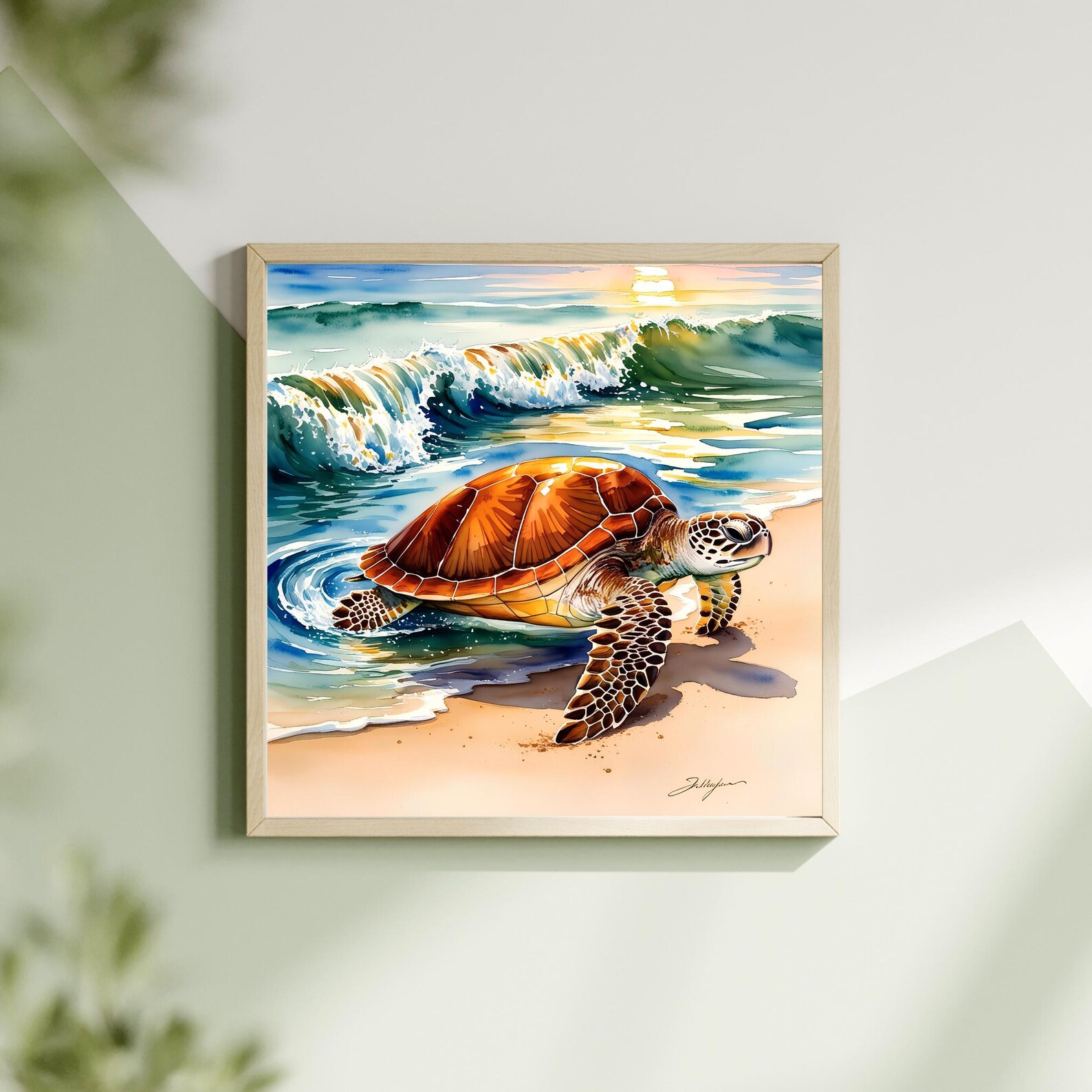 3D Watercolor Sea Turtle Digital Art | Beach Wildlife Wall Print ...