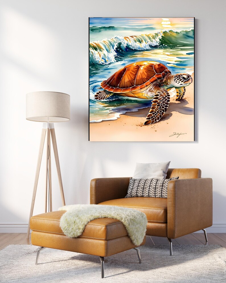 3D Watercolor Sea Turtle Digital Art | Beach Wildlife Wall Print ...