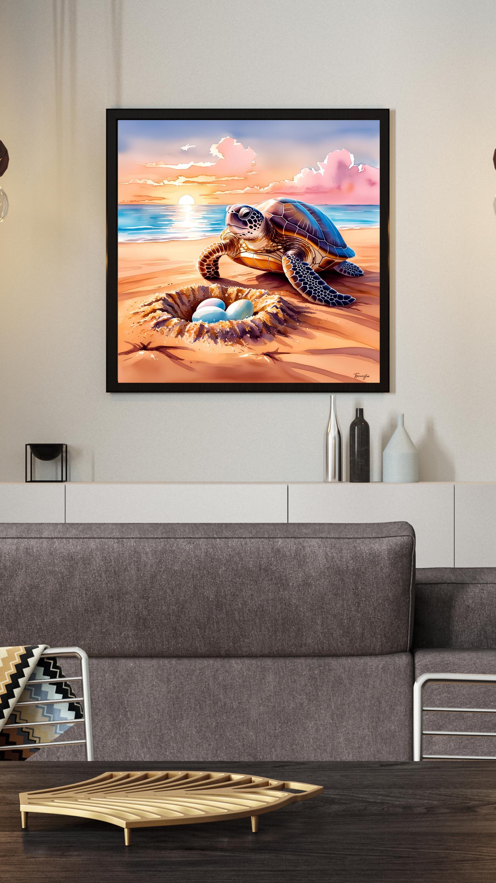 3D Watercolor Sea Turtle Digital Art | Nesting on the Beach | Instant ...