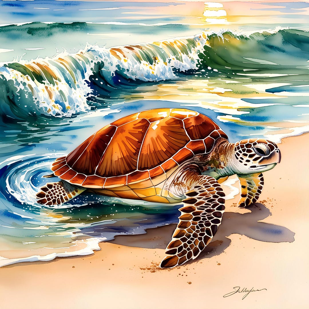 3D Watercolor Sea Turtle Digital Art | Beach Wildlife Wall Print ...