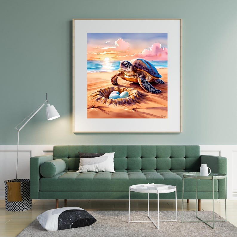 3D Watercolor Sea Turtle Digital Art | Nesting on the Beach | Instant ...