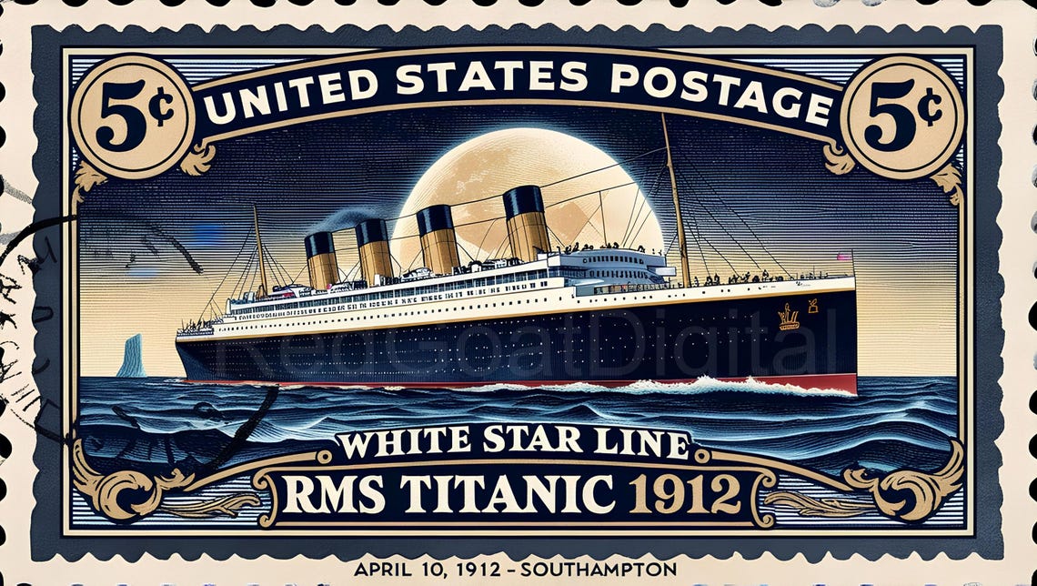 RMS Titanic 1912 - Vintage US Postage Stamp Art Print - Digital ...