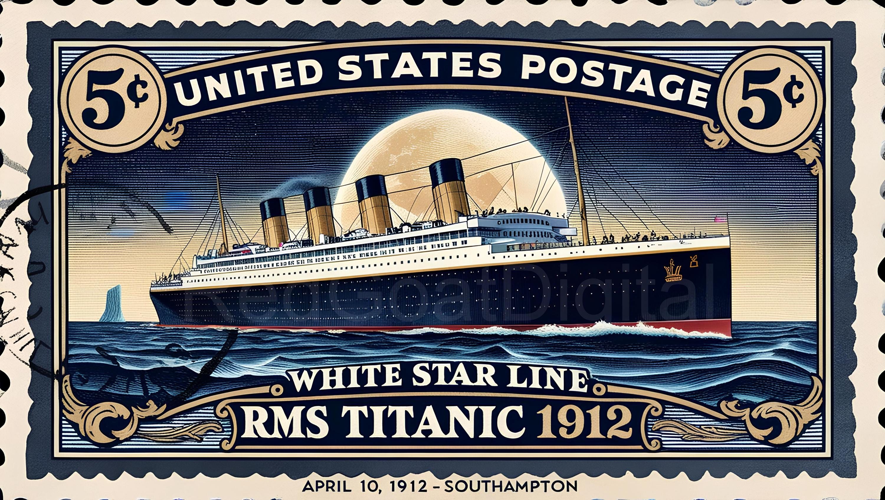 RMS Titanic 1912 - Vintage US Postage Stamp Art Print - Digital ...