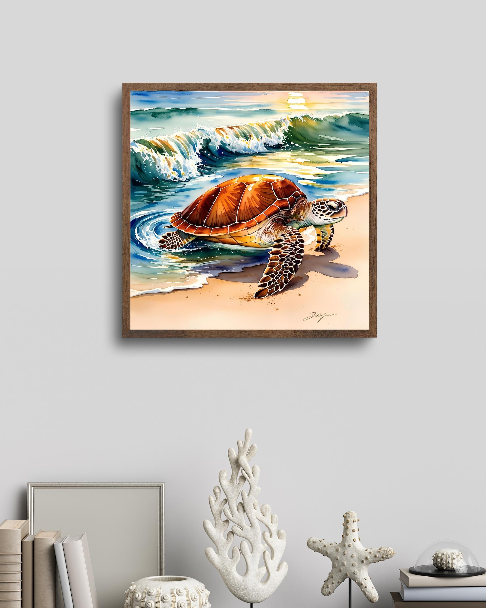 3D Watercolor Sea Turtle Digital Art | Beach Wildlife Wall Print ...