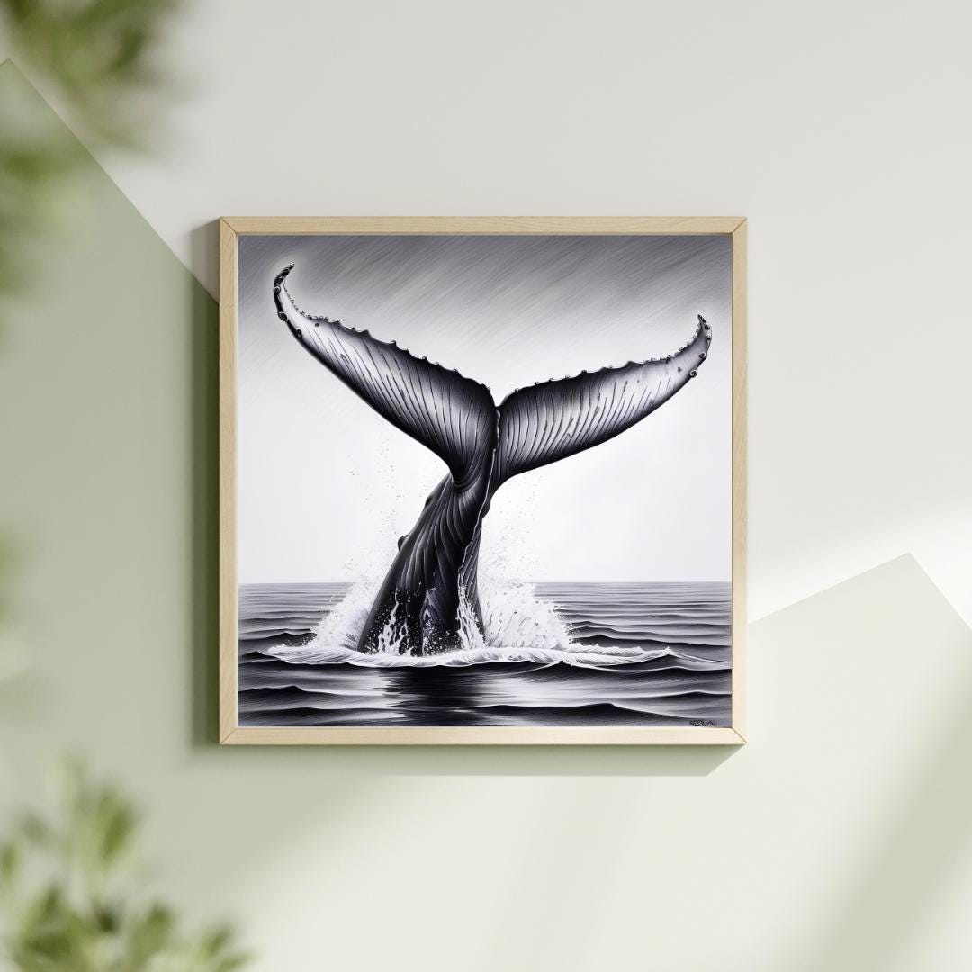 Realistic Whale Tail Pencil Drawing | Charcoal Sketch Art | Black ...