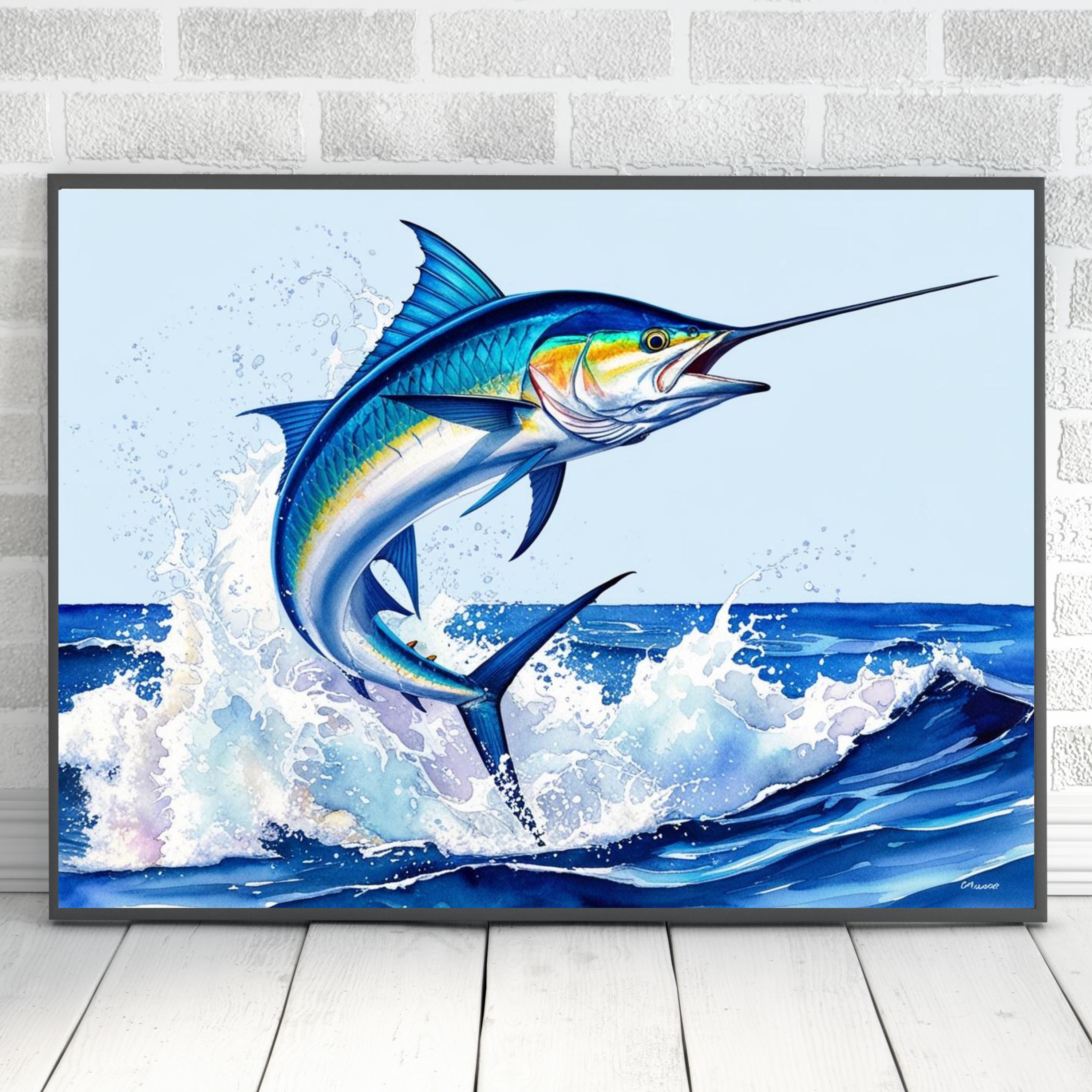 Blue Marlin Jumping – Watercolor Ocean Art | Digital Download | Sport ...