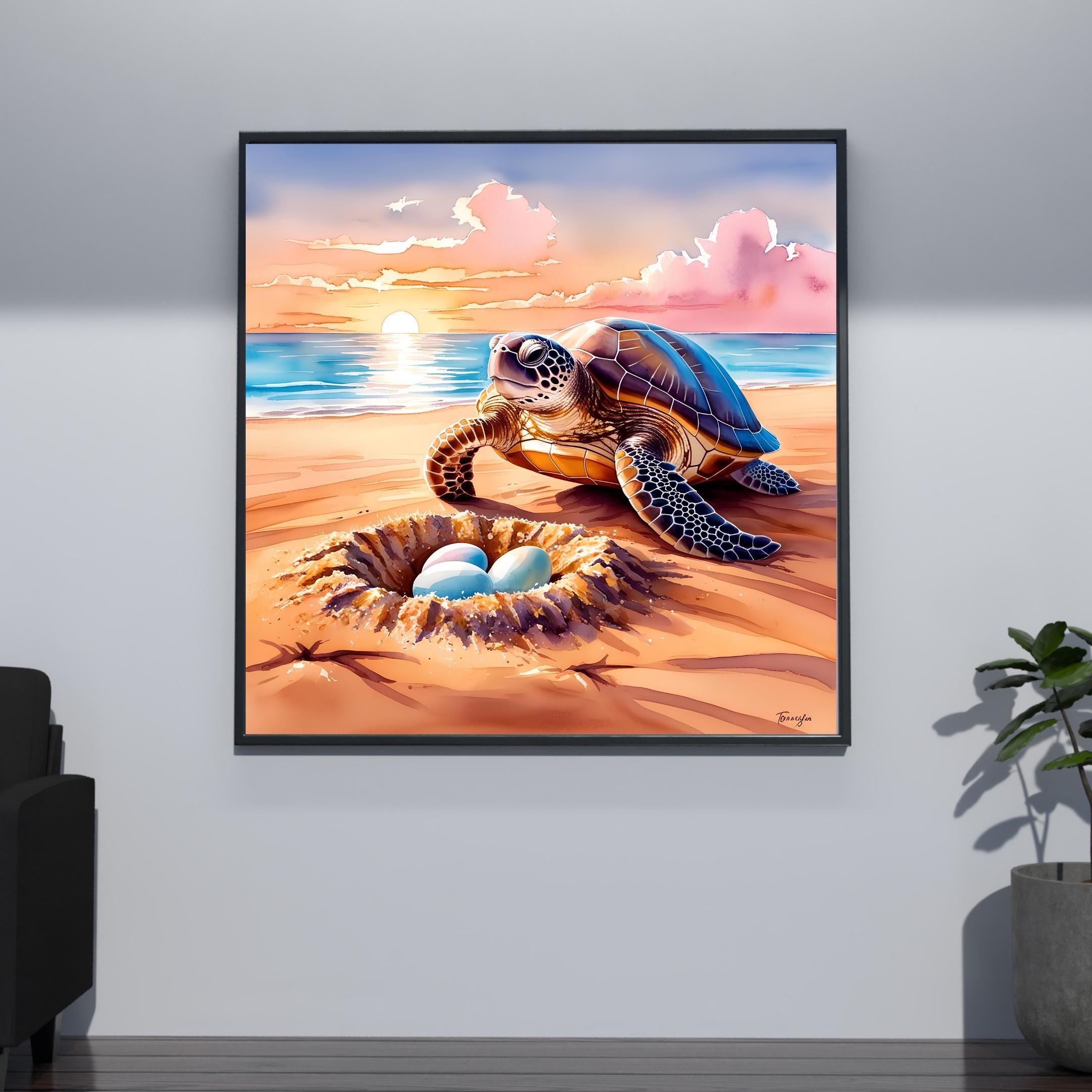3D Watercolor Sea Turtle Digital Art | Nesting on the Beach | Instant ...