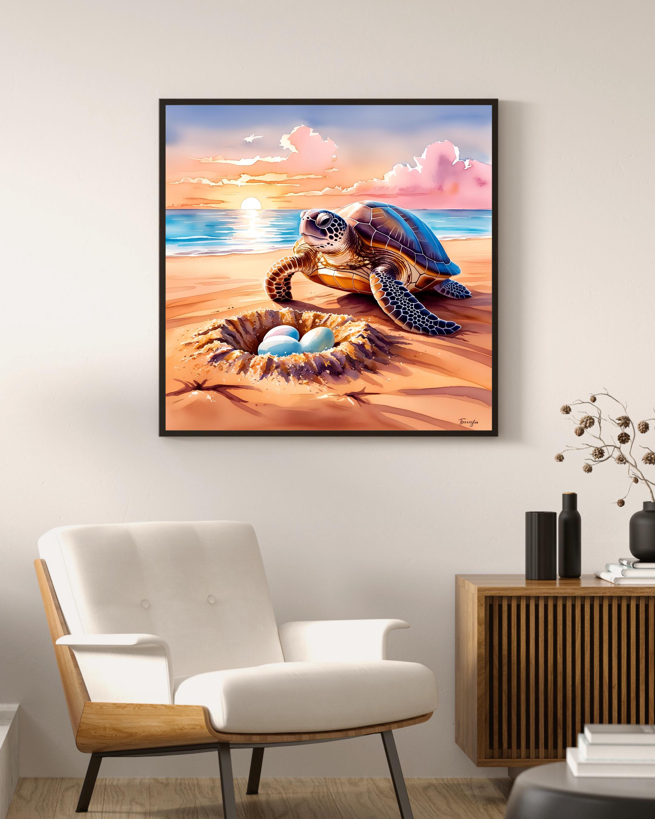 3D Watercolor Sea Turtle Digital Art | Nesting on the Beach | Instant ...