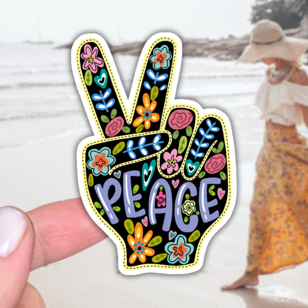 Peace Sign Sticker | Flower Peace Sign Sticker | Peace Hand Sign ...