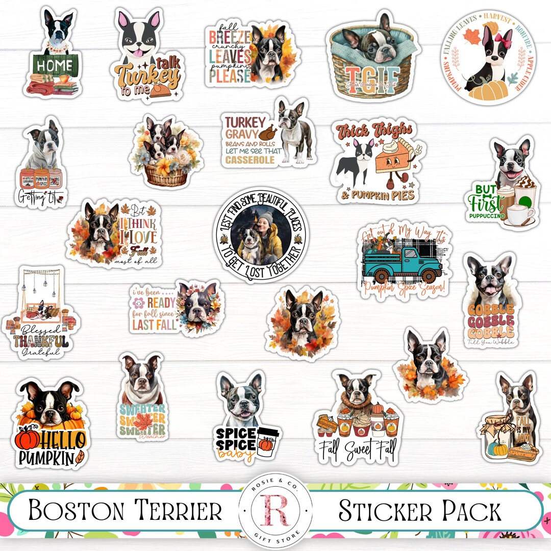 Fall Boston Terrier Sticker Pack | 23 Stickers Included | Decal ...