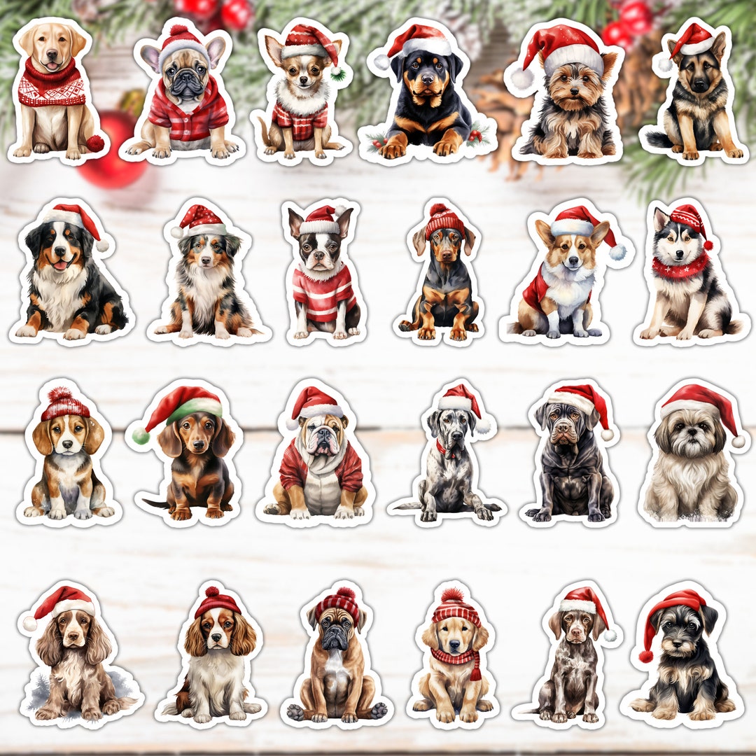 Christmas Dog Sticker Pack Pack of 24 Stickers Christmas Dog Sticker ...