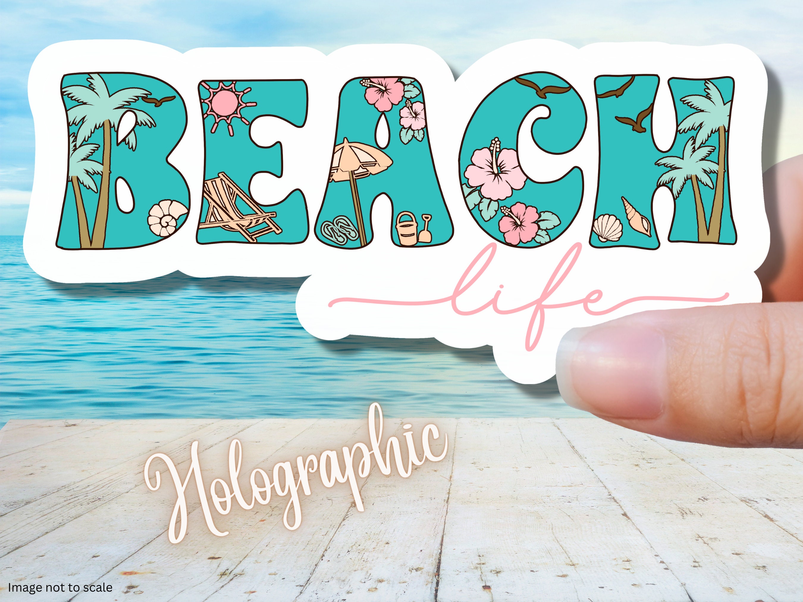 Beach Life Sticker Holographic Sticker Summer Sticker Tropical Sticker ...