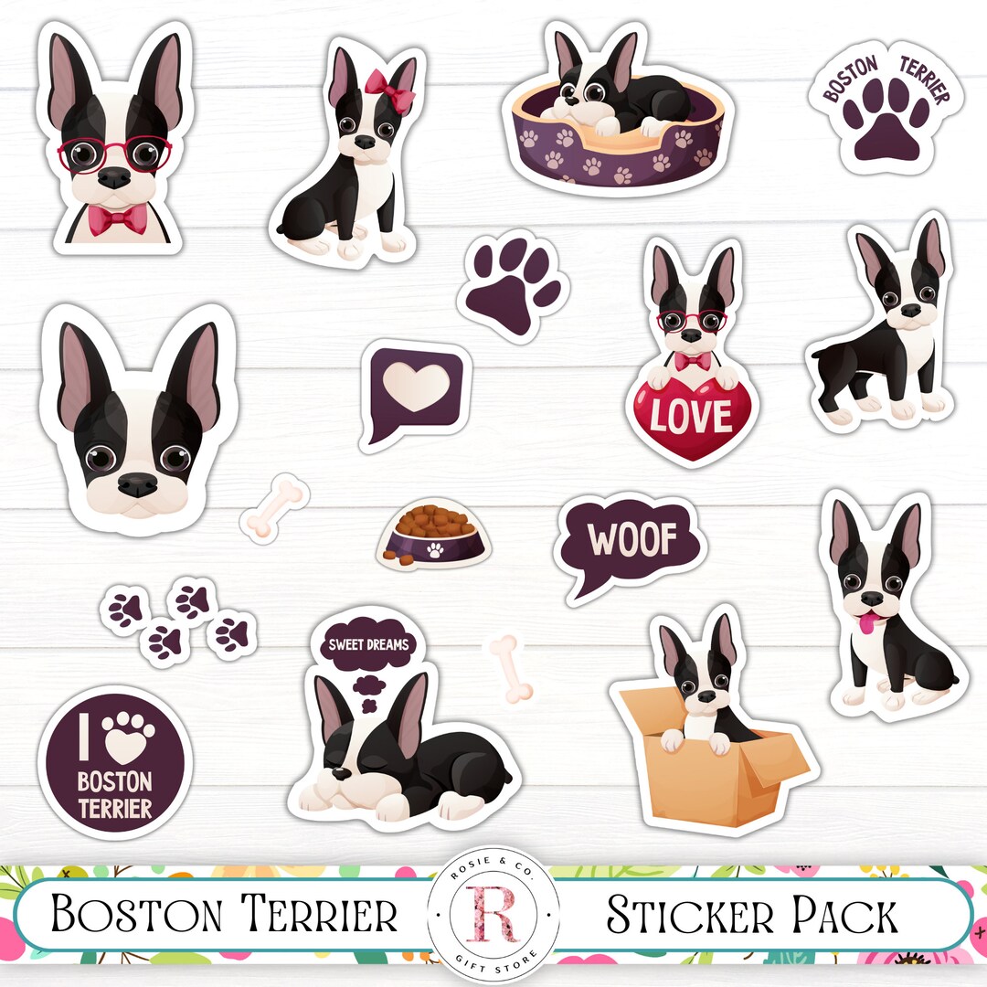 Boston Terrier Cartoon Sticker Pack | 18 Stickers Included | Boston ...