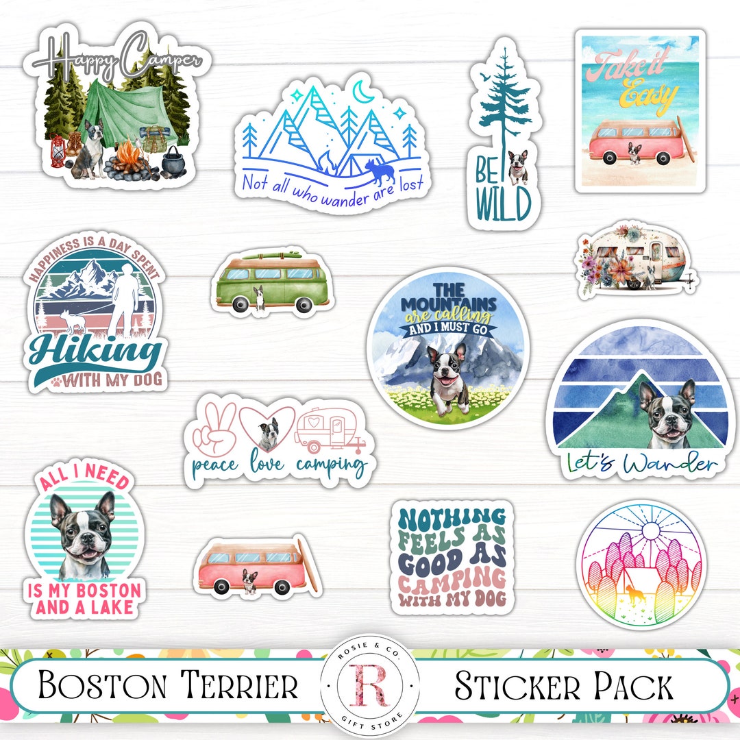 Boston Terrier Camping Sticker Pack | 14 Stickers Included | Decal ...