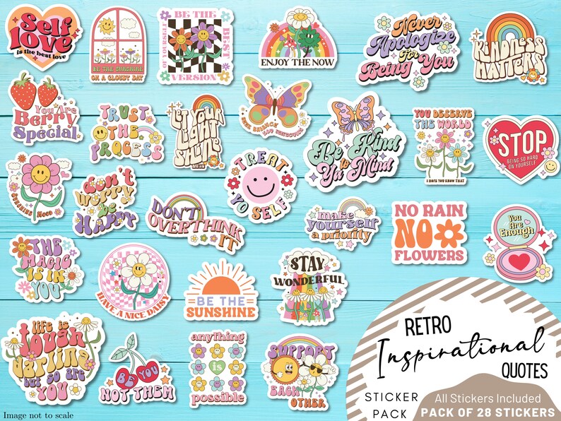 Retro Inspirational Quotes Sticker Pack Pack of 28 Stickers - Etsy