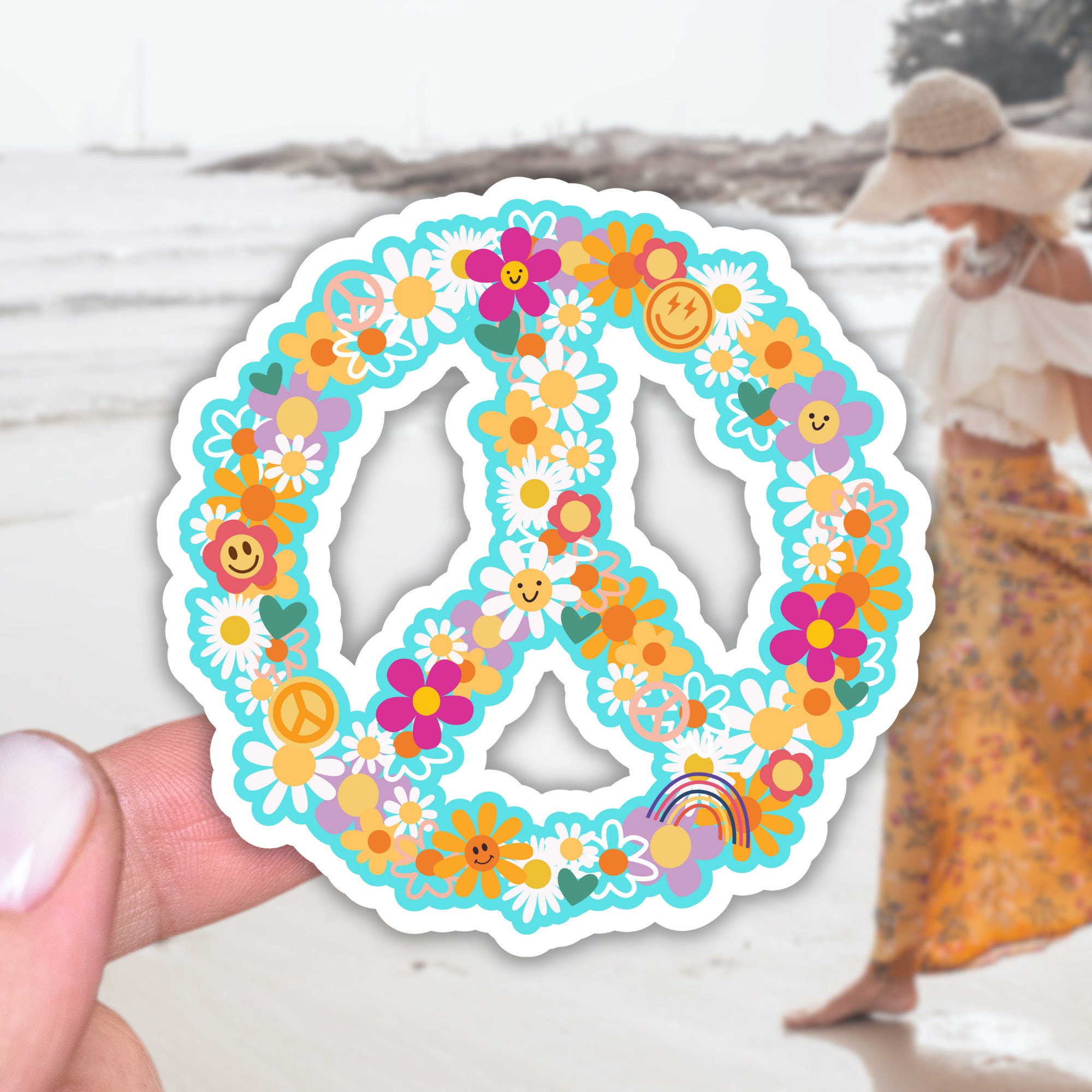 Peace Sign Sticker | Flower Peace Sign Sticker | Hippie | Boho | Peace ...