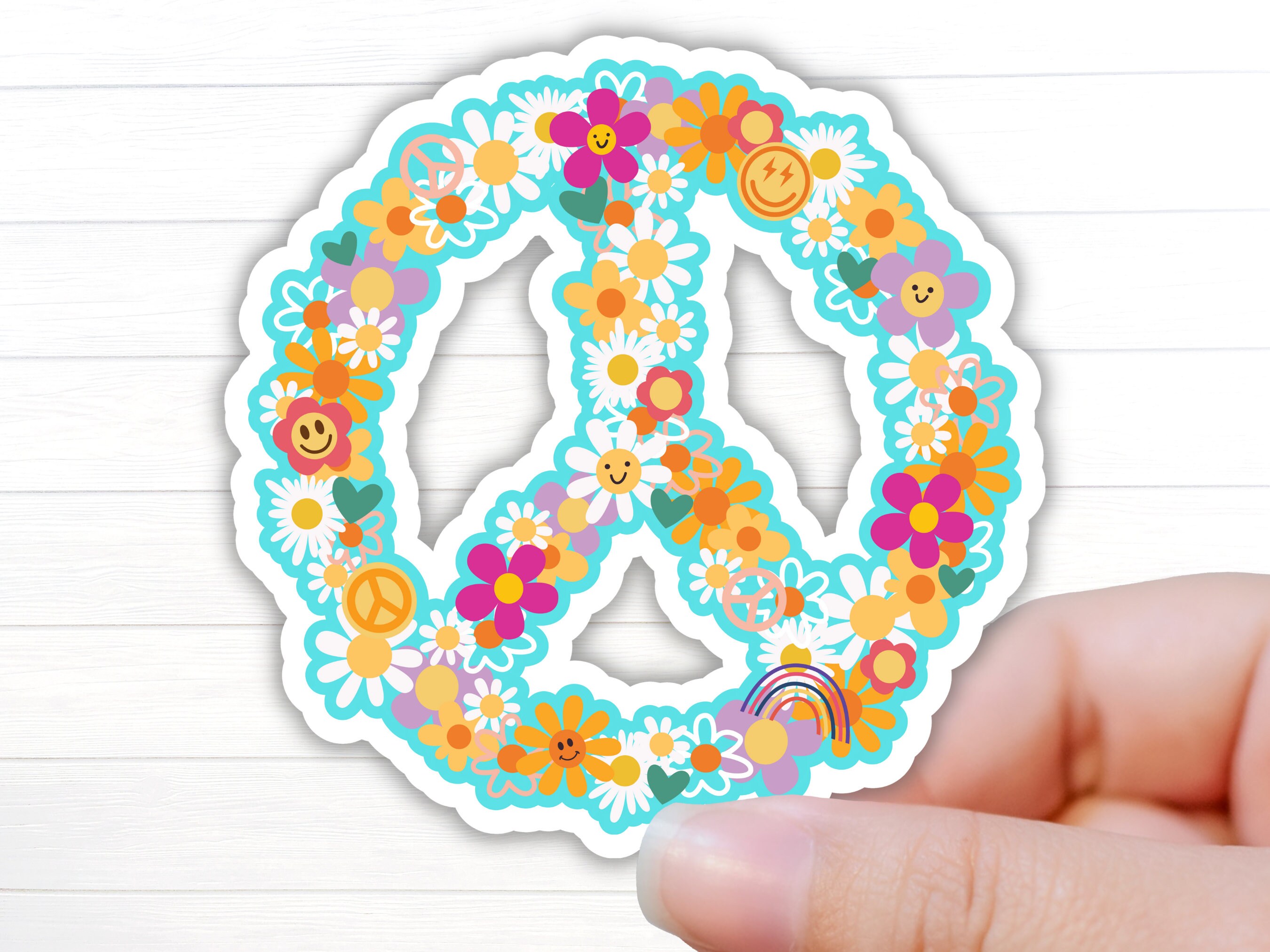 Peace Sign Sticker | Flower Peace Sign Sticker | Hippie | Boho | Peace ...
