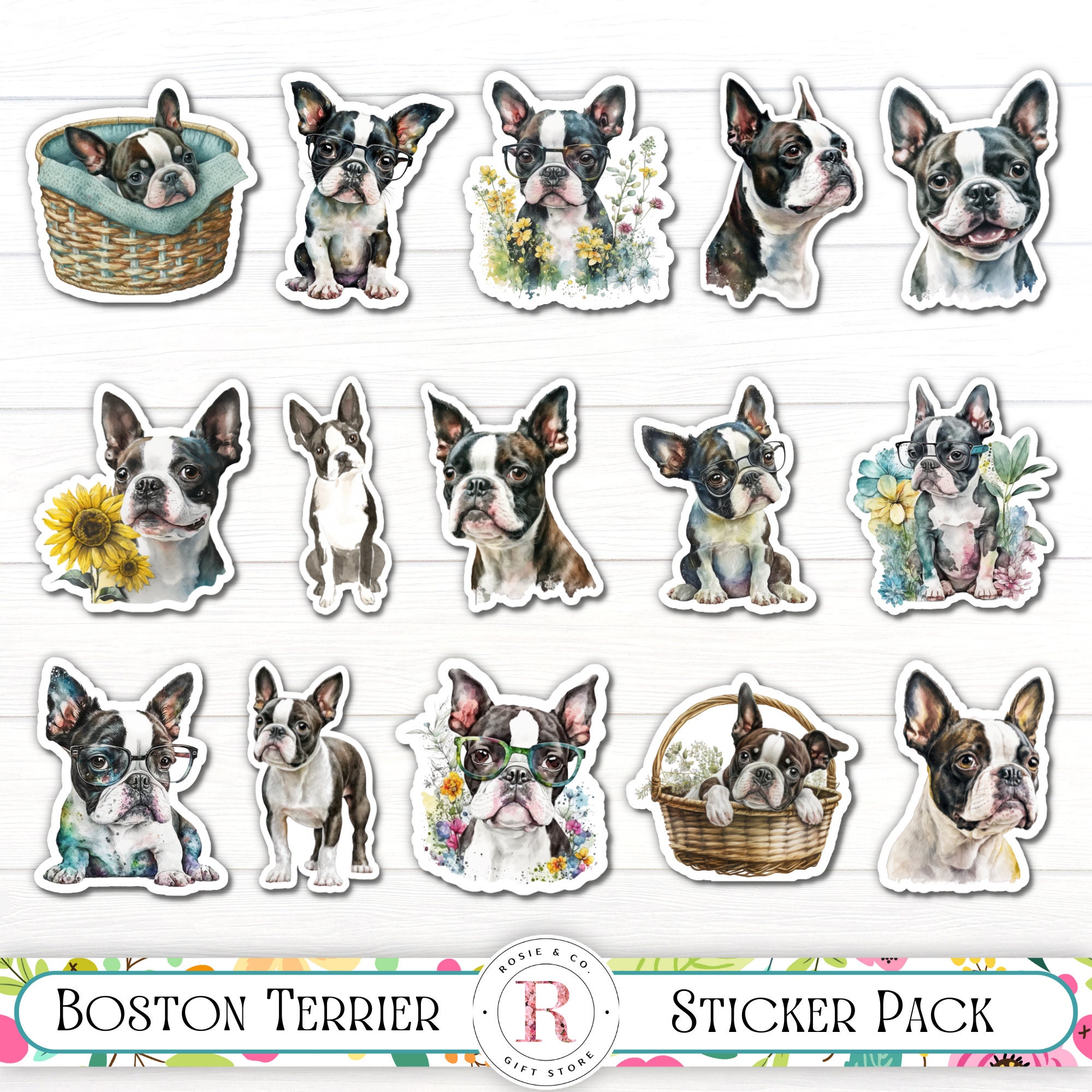 Boston Terrier Sticker Pack 15 Stickers Included Decal Sticker Boston ...