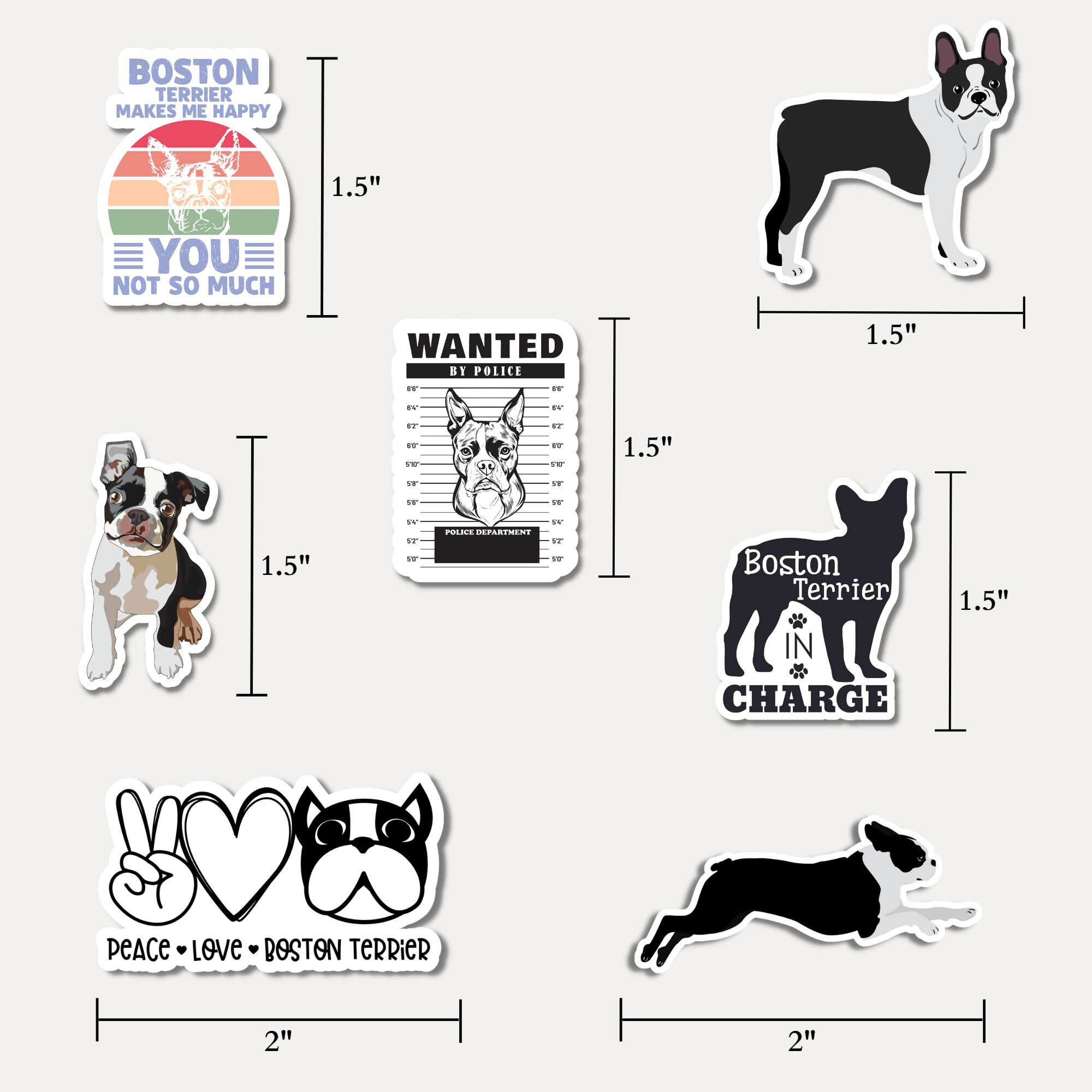 Boston Terrier Sticker Pack Pack of 7 Stickers Decal - Etsy