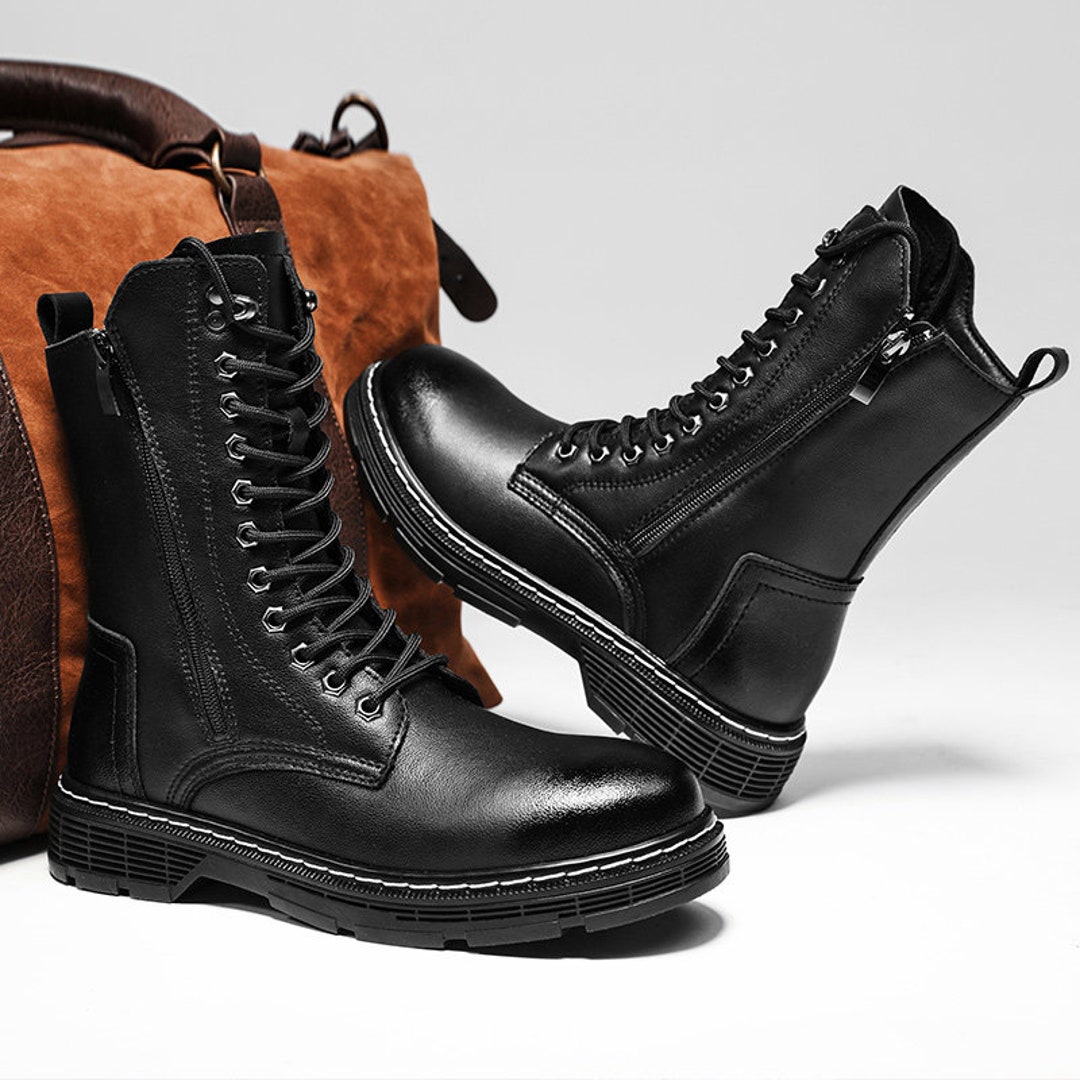 Side Zipper High Ankle Boots Men Casual Footwear Punk Leather - Etsy