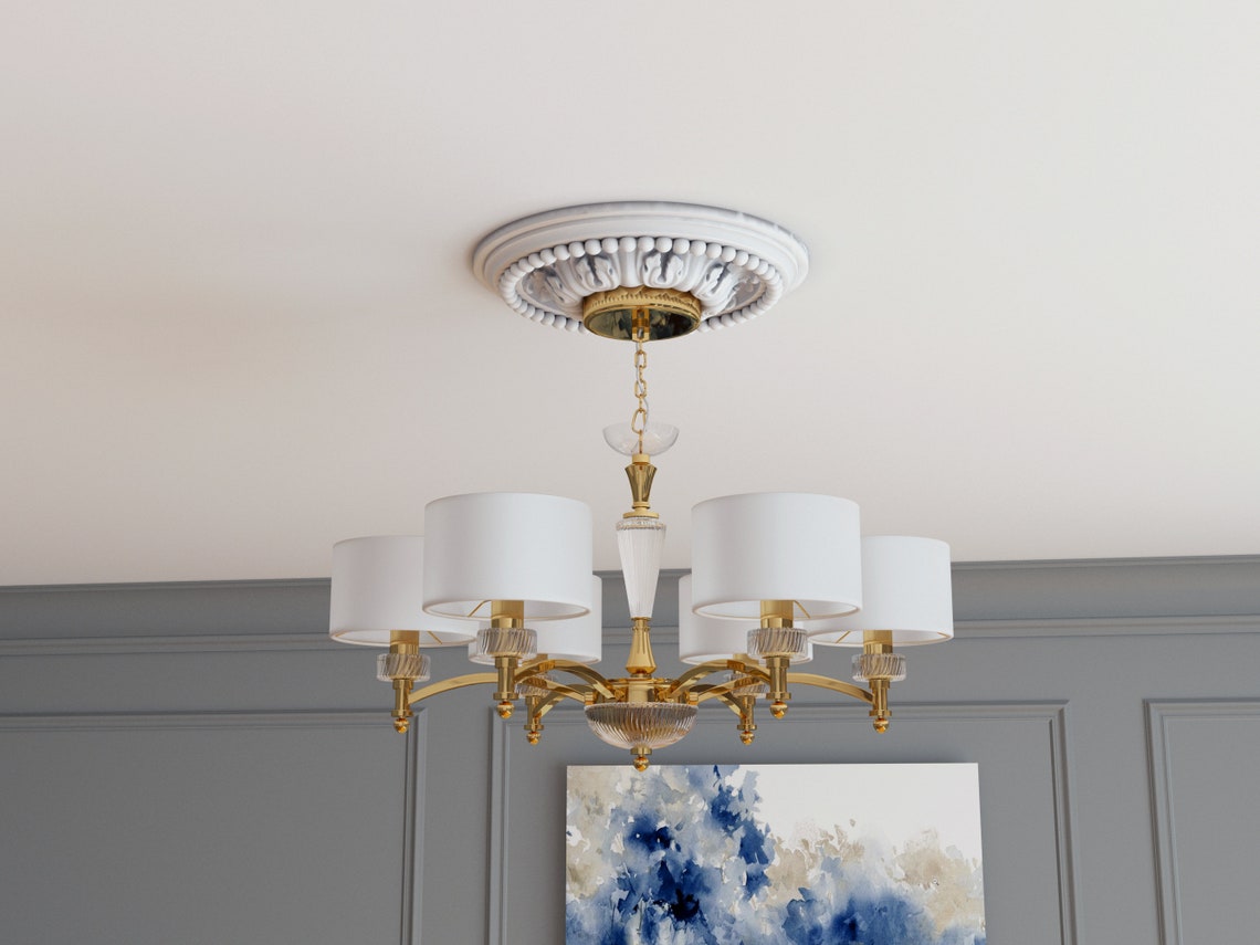 Vintage Plaster Ceiling Rosette: 3D Wall Art, Light Fixture Decor (31cm ...