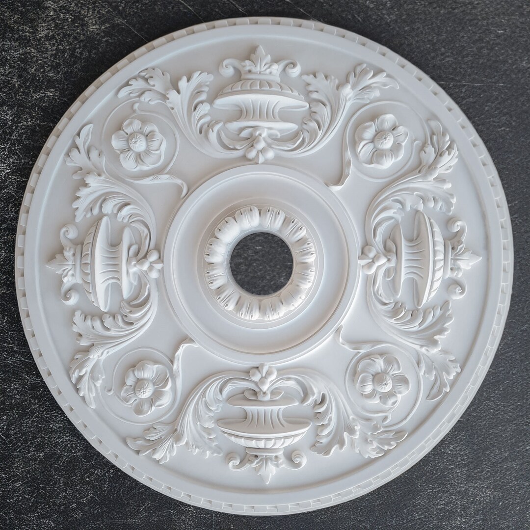50 Cm Antique Ceiling Rosette With Curves and Flowers for Light ...
