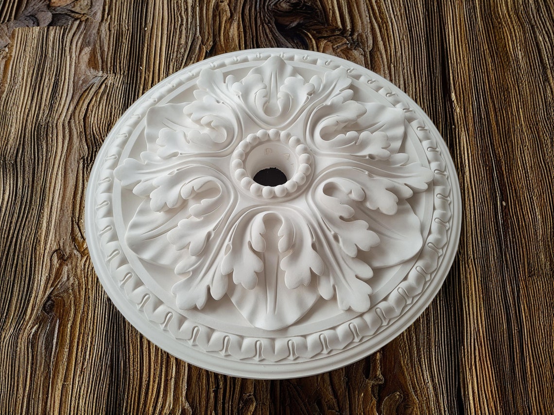 Plaster Rosette: 39.5cm Rose & Leaf Ceiling Medallion - Etsy UK