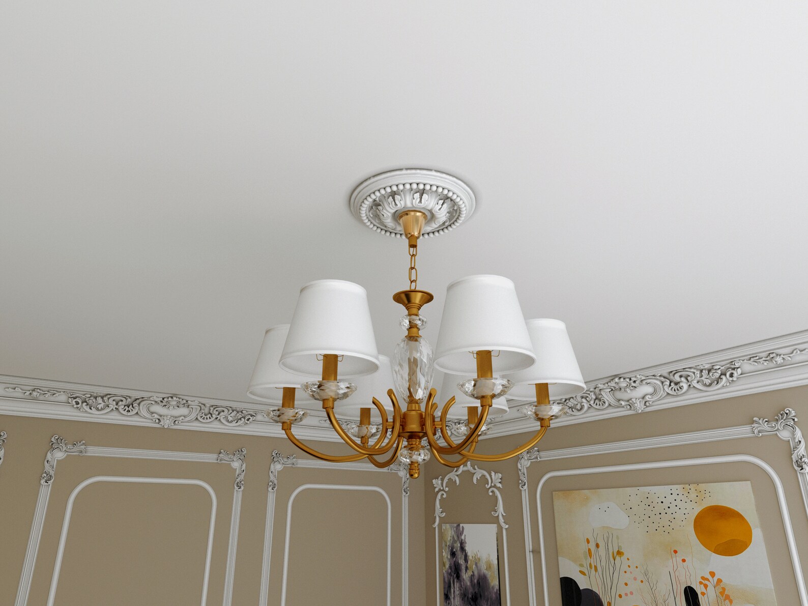 Vintage Plaster Ceiling Rosette: 3D Wall Art, Light Fixture Decor (31cm ...