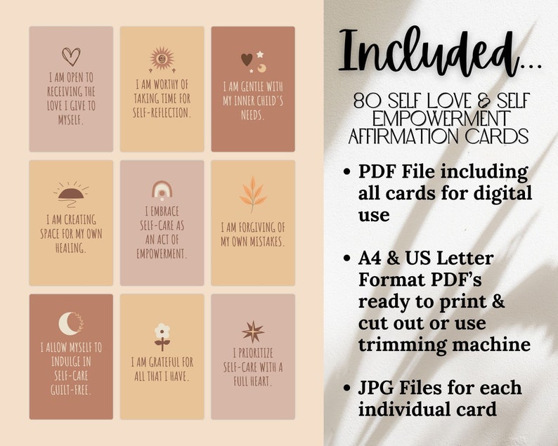 80 Boho Self Love Affirmation Cards Printable Motivational - Etsy