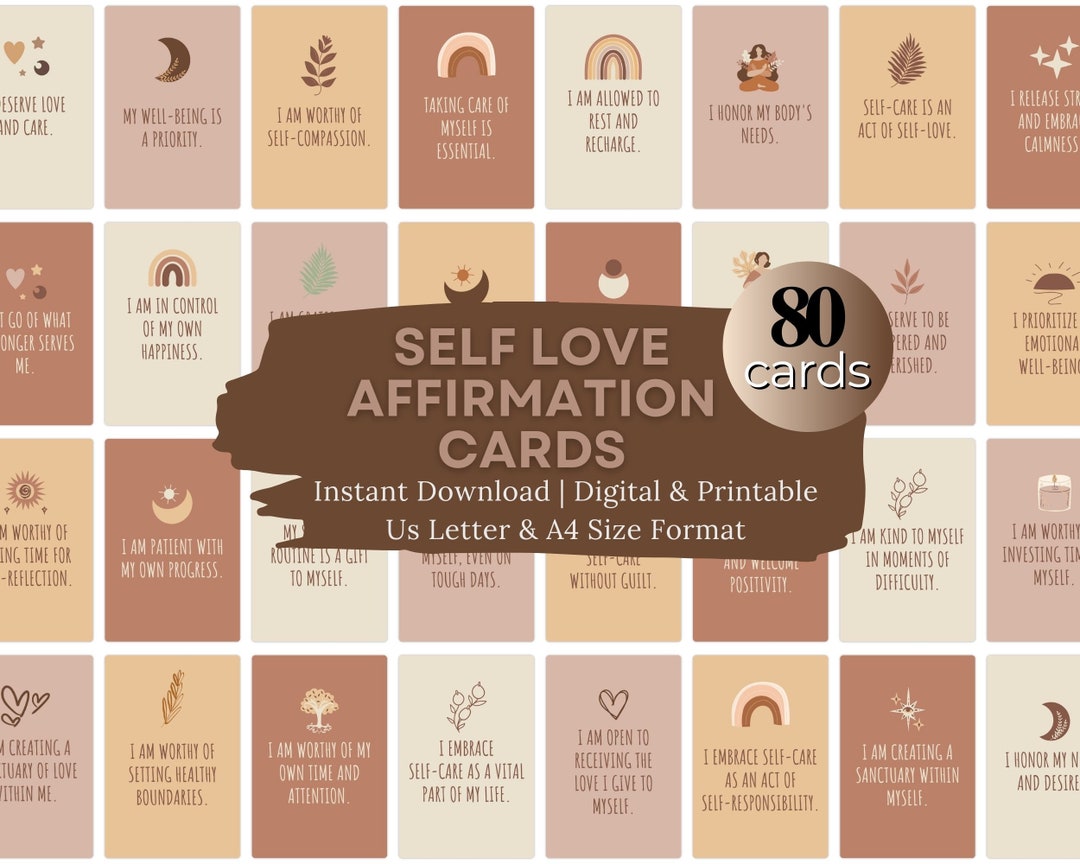 80 Boho Self Love Affirmation Cards Printable Motivational - Etsy