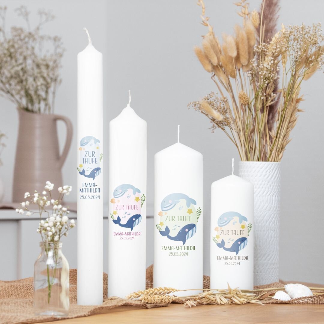 AMARI ® Baptismal Candle Personalized Wonder World Whale Baptismal ...