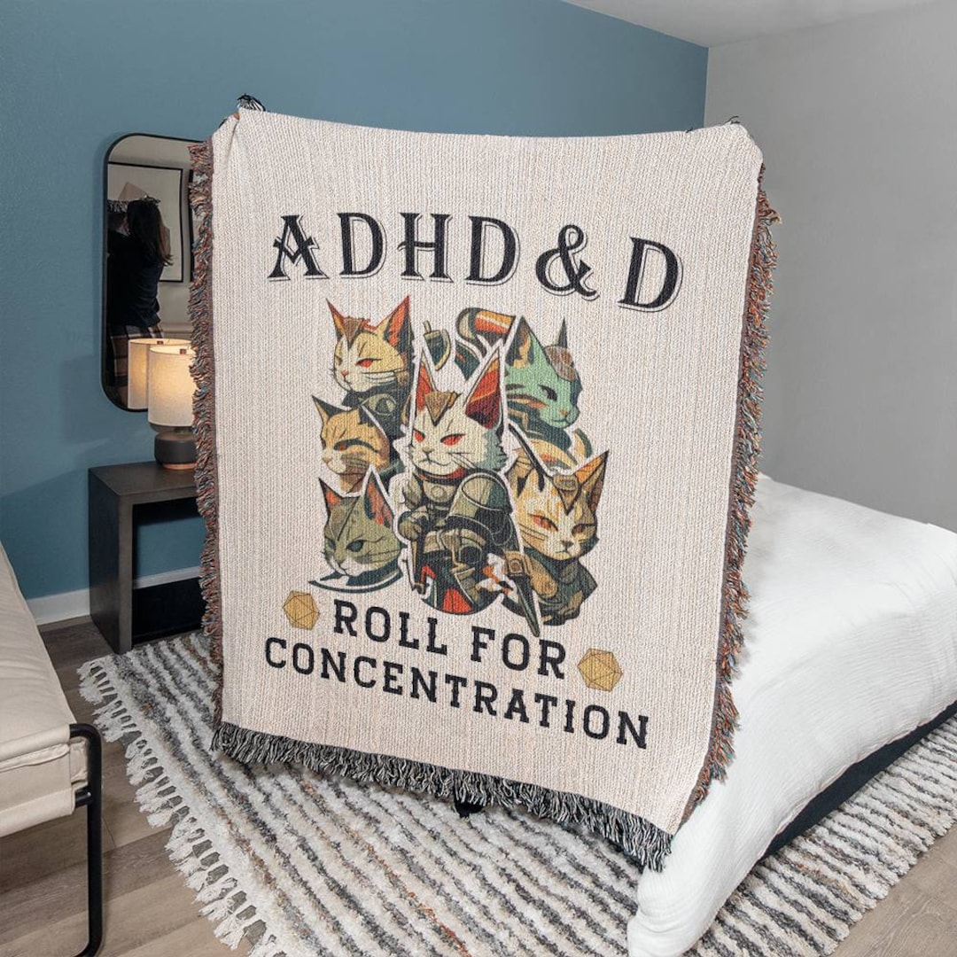 ADHD Dnd Cat Woven Blanlet, Cat Dnd Blanke, Mental Health DM ...