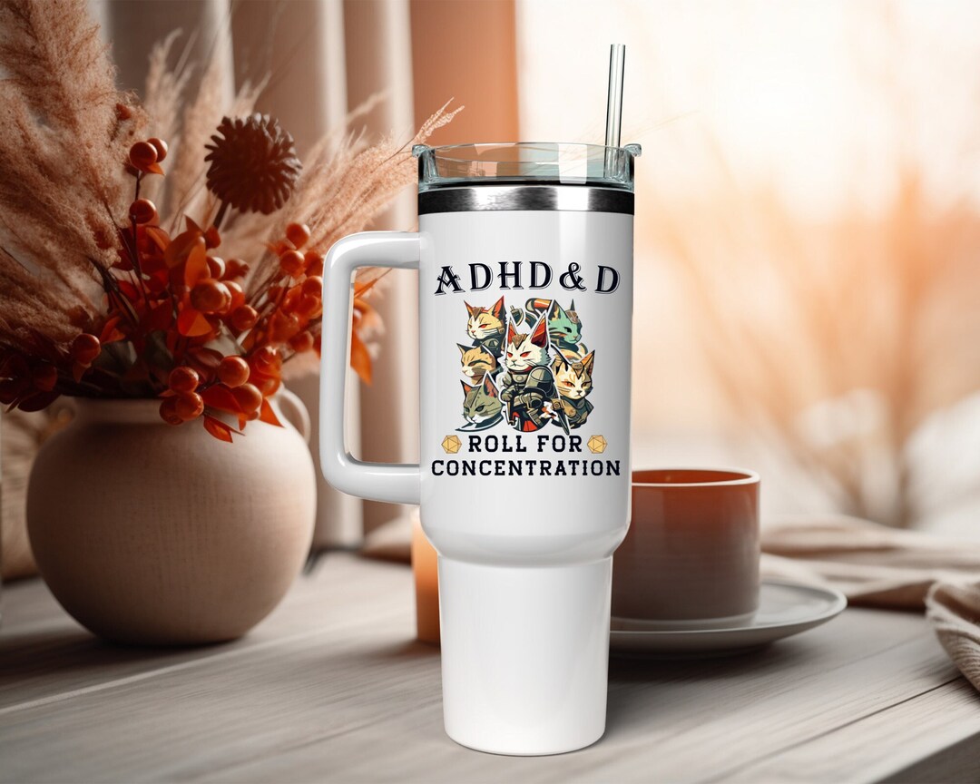 ADHD Dnd Cat 40oz Travel Mug, Cat Dnd Mug, Mental Health DM Gift, TTRPG ...