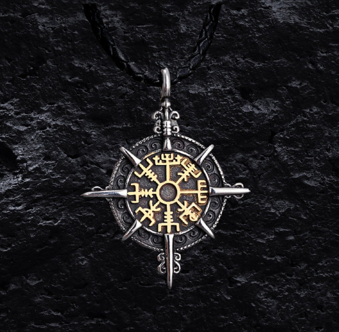 Viking Compass Necklaces, Stainless Steel, Norse Runes Trident Pendant ...