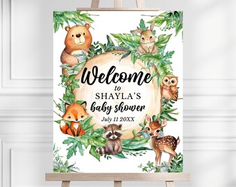 Editable Woodland Baby Shower Welcome Sign, Greenery Forest Animals ...