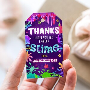 Editable Neon Slime Birthday Favor Tag Template, Glow Slime Thank You ...