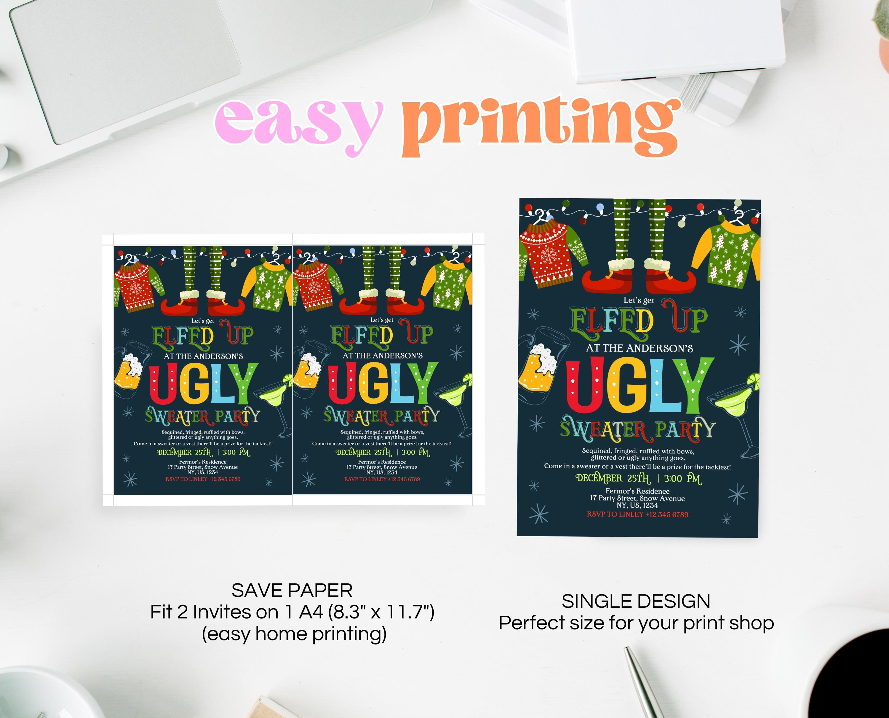 Ugly Sweater Party Invitation Template, Christmas Ugly Sweater Invite ...
