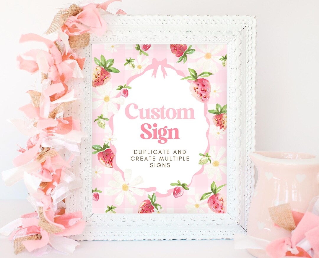 Editable Strawberry Birthday Custom Sign, Whimsical Strawberry Birthday ...